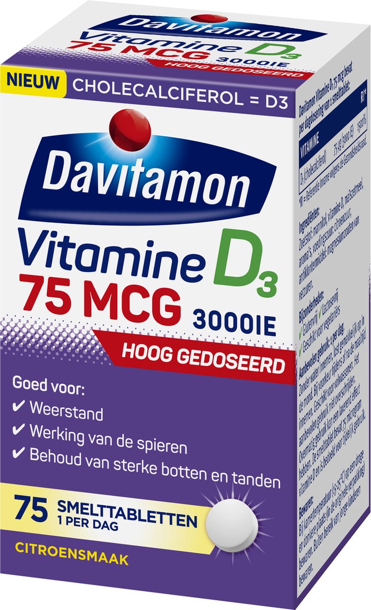 Davitamon Vitamine D3 75 mcg - Hoog Gedoseerd - Vitamine D ...