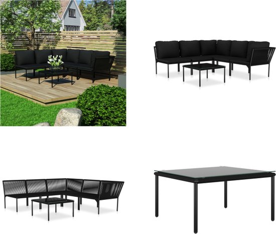 vidaXL 6-delige Loungeset met kussens PVC zwart - Loungeset ...