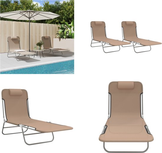 vidaXL Ligbedden 2 st inklapbaar textileen en staal taupe - Ligstoel ...