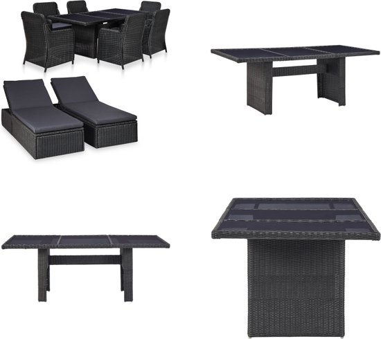 vidaXL 9-delige Tuinset poly rattan zwart - Tuintafel En Stoel ...