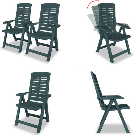 vidaXL Tuinstoelen 2 st verstelbaar kunststof groen - Tuinstoel ...
