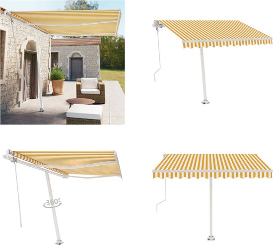 vidaXL Luifel vrijstaand automatisch 350x250 cm geel en wit ...
