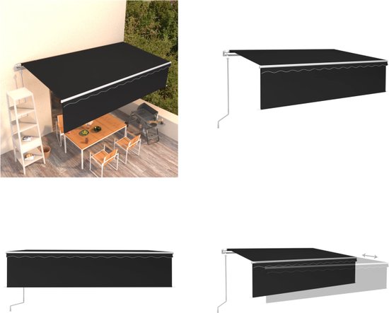 vidaXL Luifel automatisch uittrekbaar met rolgordijn 6x3 m antraciet ...