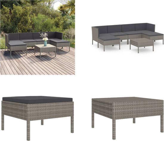 vidaXL 7-delige Loungeset met kussens poly rattan grijs - Loungeset ...