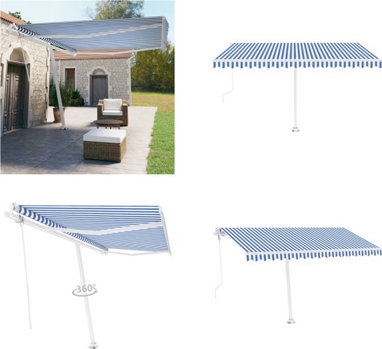 vidaXL Luifel vrijstaand automatisch 450x350 cm blauw en wit ...
