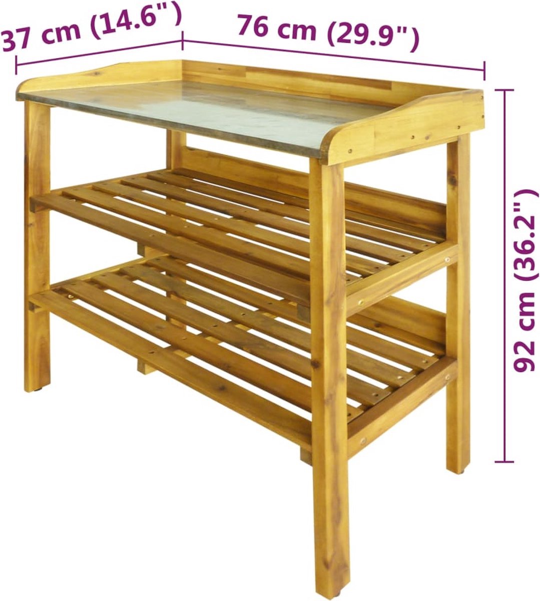 vidaXL Oppottafel met 2 schappen massief acaciahout en zink - Oppottafel - Oppottafels... | bol