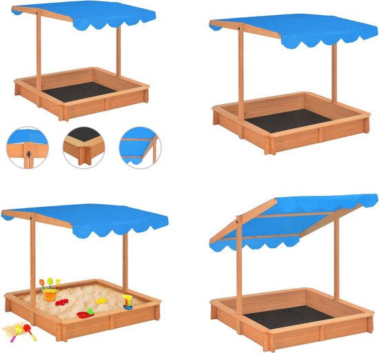 Zandbak met verstelbaar dak 115x115x115 cm vurenhout - Zandbak ...