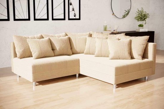 hoekbank denver mini- corduroy beige- met poef (hocker)- hoeksalon ...