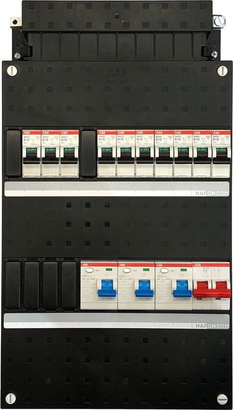 ABB groepenkast 10 groepen, 3 aardlekschakelaars, 1 hoofdschakelaar 2-P ...