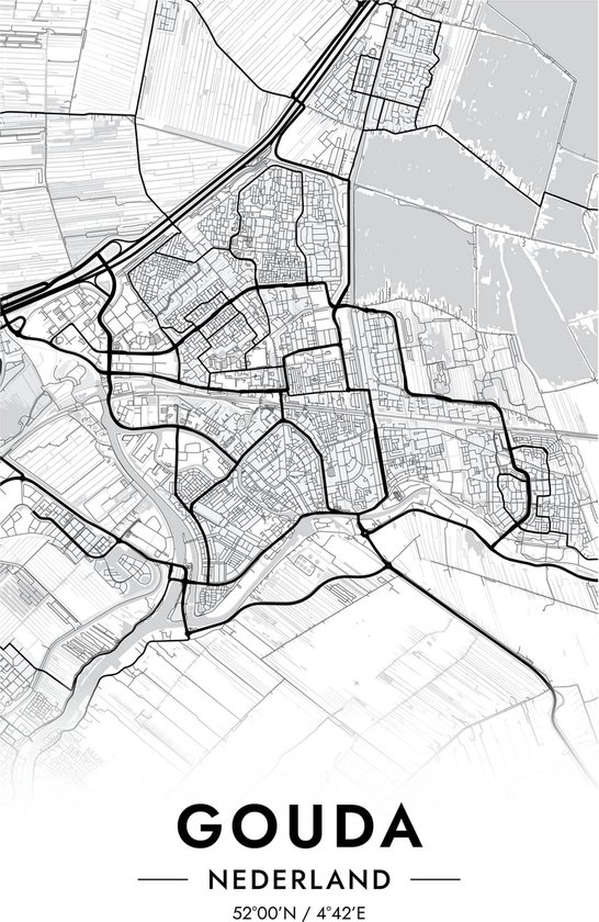 Gouda Poster - Wit - Gouda Map - Kaart van Gouda - Stad - Gouda Kaart ...