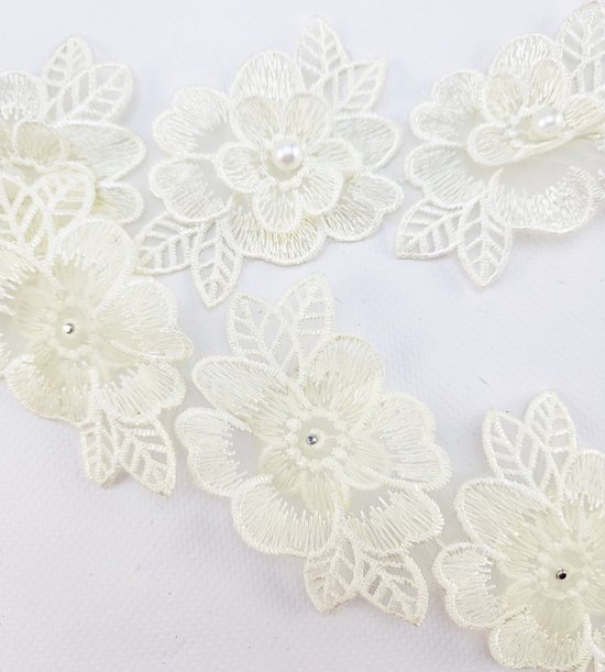 BamBella® Naai band - 90cm - Bloemen parel - Gebroken wit kleding maken ...