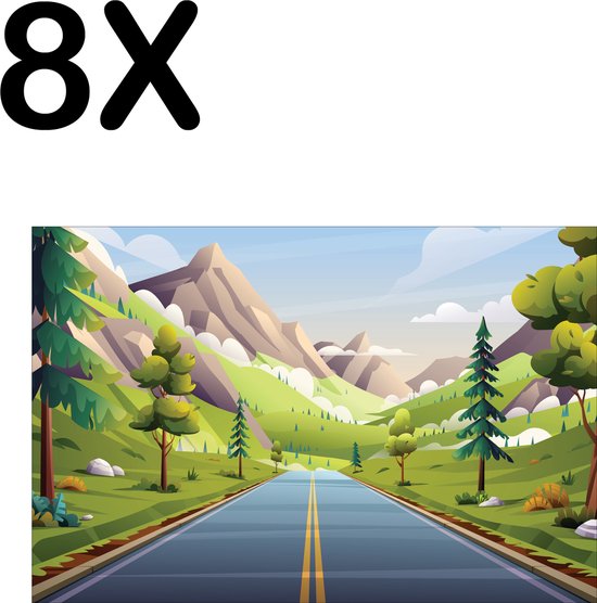 BWK Textiele Placemat - Getekend - Weg door Vallei met Bergen - Set van ...