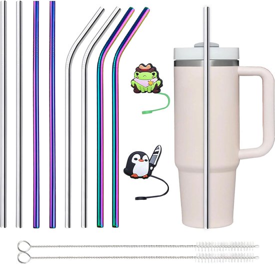 8 stuks roestvrijstalen rietjes, herbruikbaar, 30 cm lange metalen ...