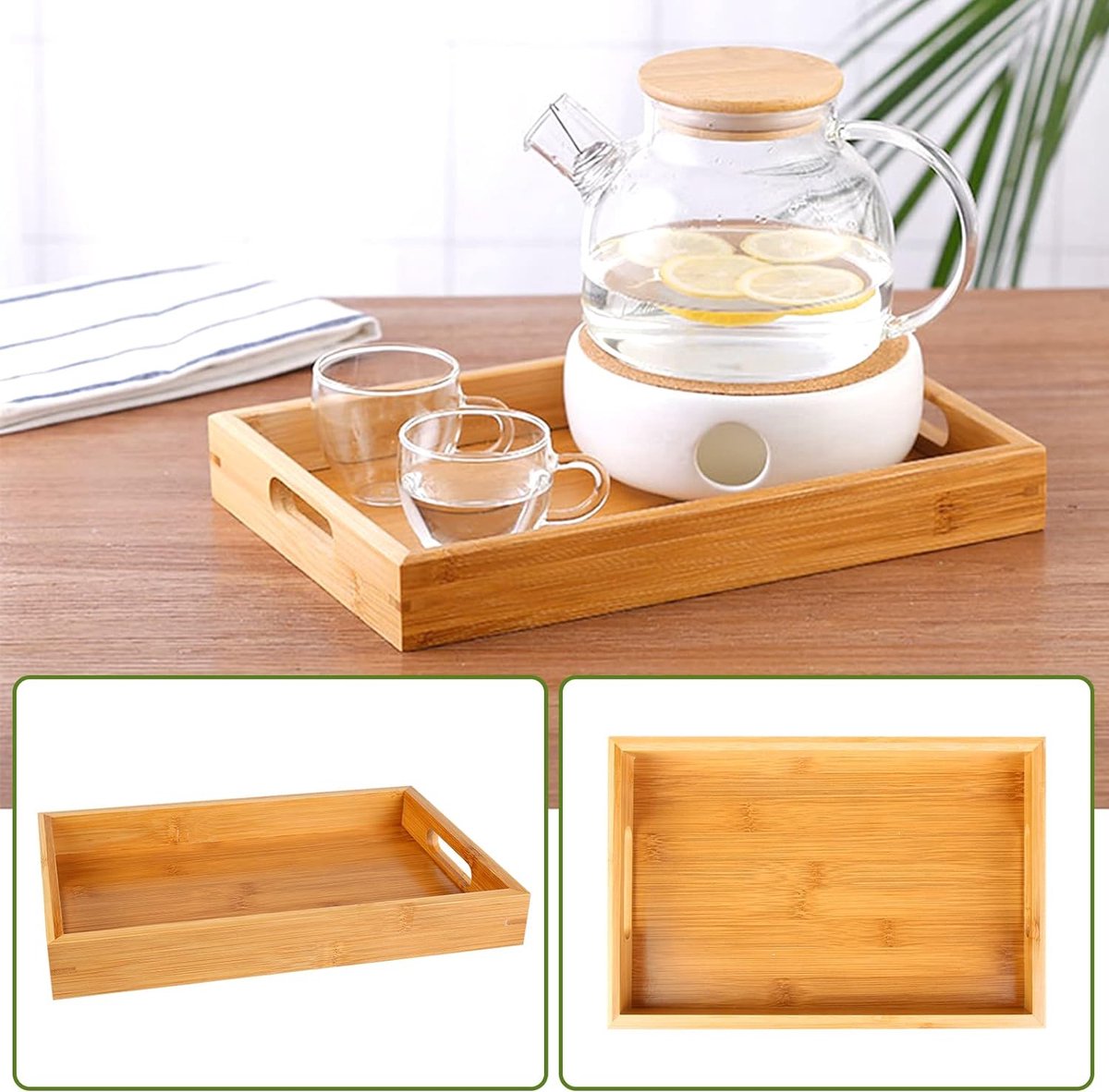 Dienblad hout - bamboe dienblad met handgrepen - rechthoekig houten ...