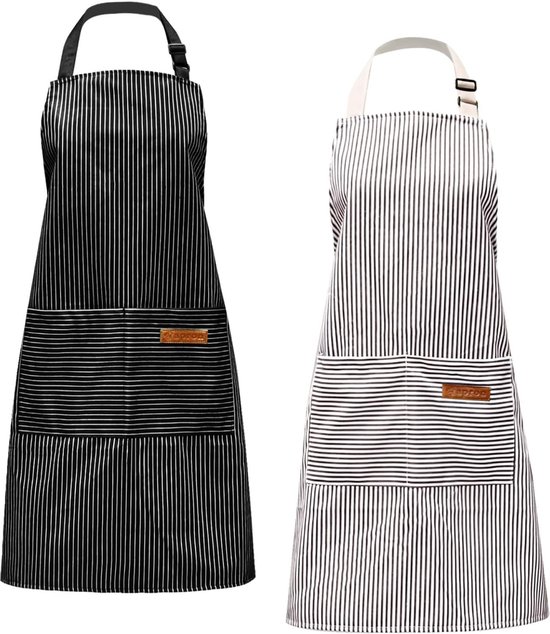 2 Pack Unisex Verstelbare Gestreepte Schorten met 2 Zakken Katoen ...