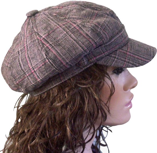 Geruite baret pet met klep damespet kleur lila maat one size | bol