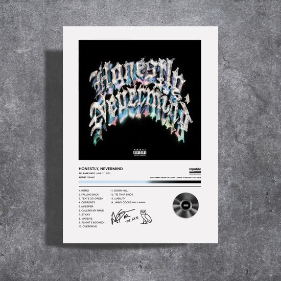 Drake - Honestly, Nevermind - Metalen Poster 30x40cm - album cover | bol
