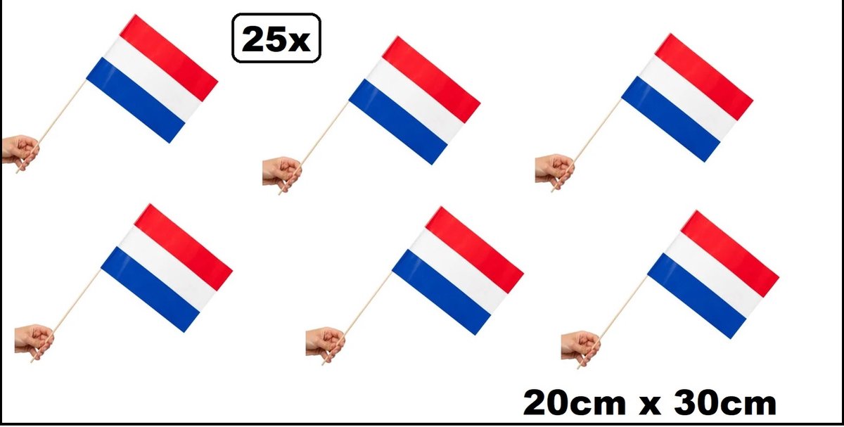 25x Zwaaivlaggetjes op stok Nederland 20cm x 30cm - Zwaai vlaggetjes EK ...