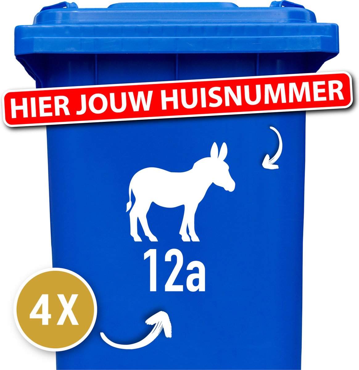Container Sticker Huisnummer + Ezel 4 Stuks - wit - 20 x 20 cm - kliko ...