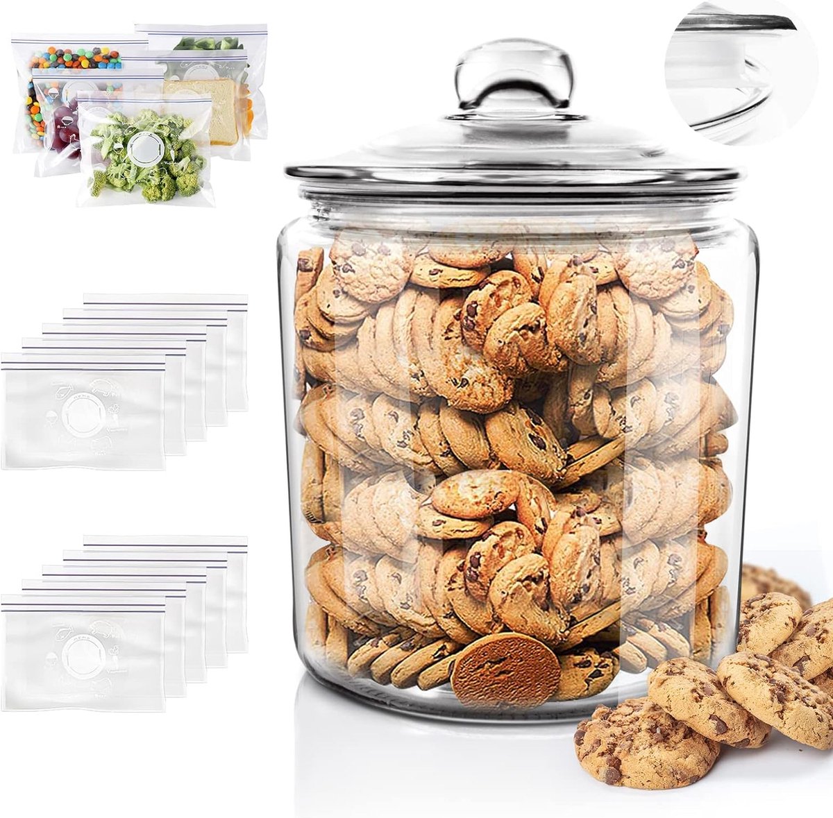 Voorraadpot met deksel, grote luchtdichte glazen container met 5,8 ...