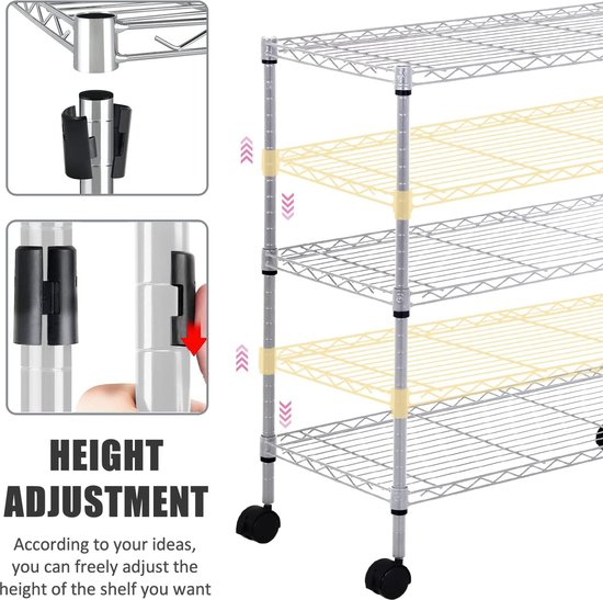 Plankopslagplank op wielen, zware plank met 3 in hoogte verstelbare ...
