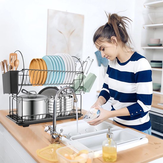 Afdruiprek met 2 niveaus van roestvrij staal - Grote capaciteit ...