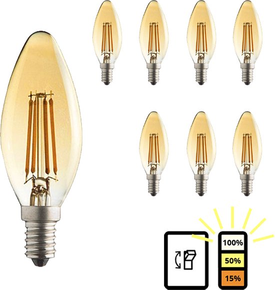 E14 LED lamp - 8-pack - 3 staps dimbaar - E14 kaarslamp - 4W - 2500K ...