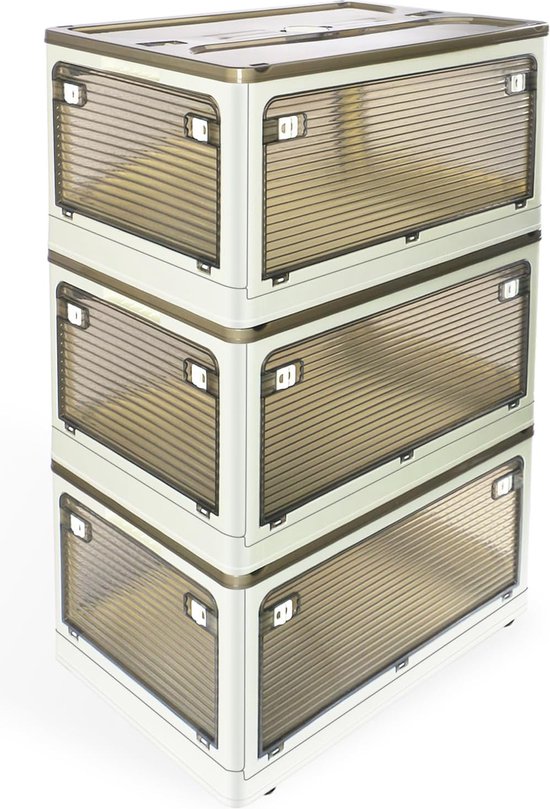 3 grote opvouwbare opbergdozen met deksel, opbergdozen, stapelbare ...