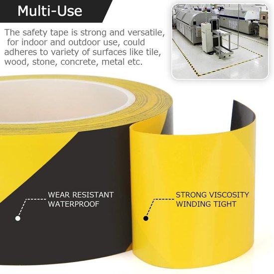 Veiligheidstape voor waarschuwing van gevaar - 48 mm x 20 m - zwart en ...