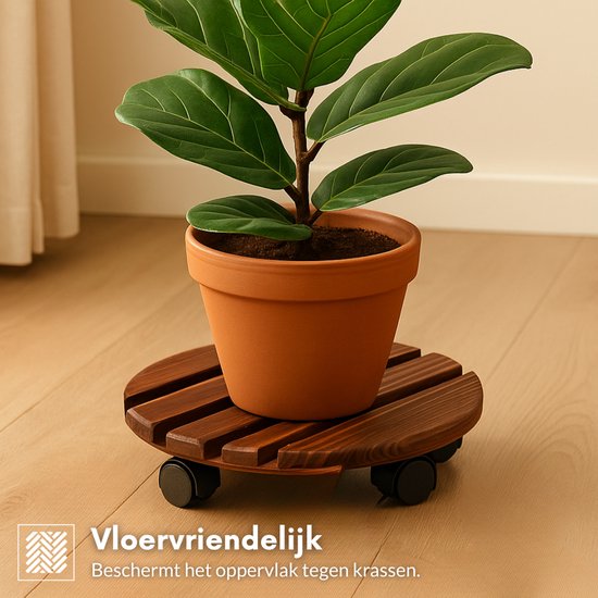 Lomera Houten Plantentrolley - Plantentrolley Met Wieltjes - Rond 30 cm ...