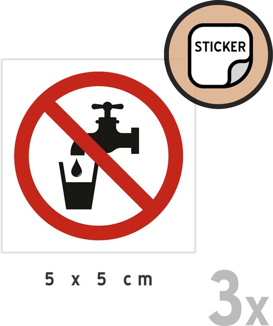 Pictogram/ stickers (3x) | Geen drinkbaar water | 5 x 5 cm | Sticker ...