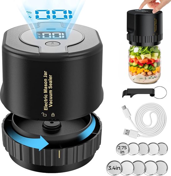 Capper - Mason Jar Sealer - Met 10 glazen deksels en flesopene ...