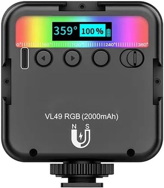 Videolamp RGB Multi Color LED - 2.000 mAh accu - Cameralamp met Statief ...