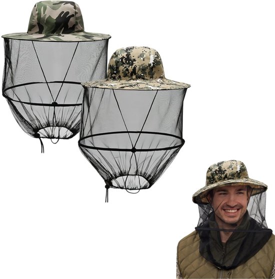 2 stuks - Muggennet hoed - Anti-muggen zonnebrandmasker met net ...