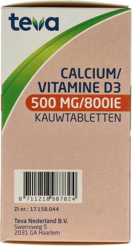 Teva Calcium / vitamine D 500mg / 800IE 90 Kauwtabletten | bol