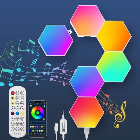 LED Licht - 6 Pack RGB Smart App Bediening - Modulaire Hexagonale ...