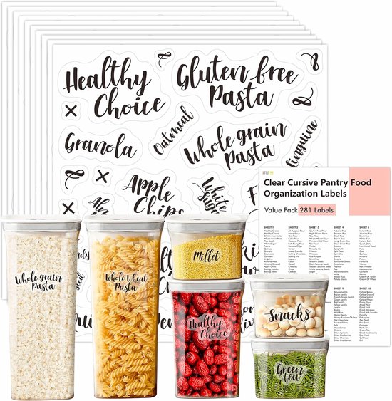 Clear Cursive Pantry Labels Set - Waterbestendig - Aanpasbare Stickers ...