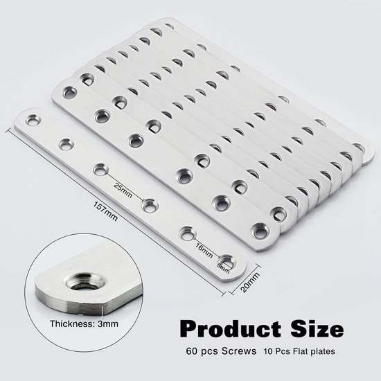 Fest 10-Piece 156×20×3mm Stainless Steel Heavy Duty Flat Fixed Plate ...