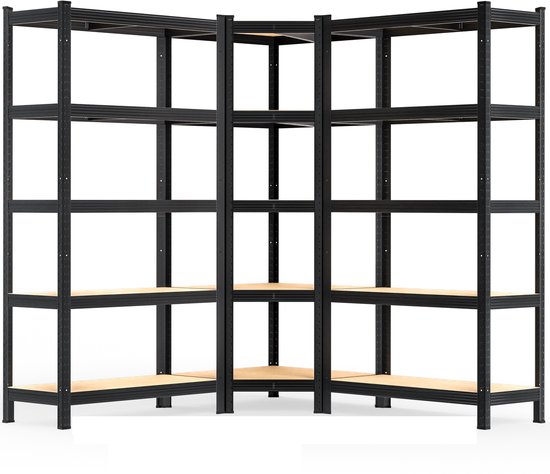 Monzana Stellingkast - Set van 3 Hoek 190x90x40cm - Zwart - Met MDF ...