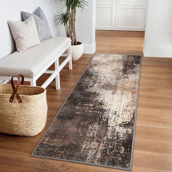 Vloerkleed Kortstondig Pooltje - Antislip Wasbaar - 80x200cm - Bruin | bol