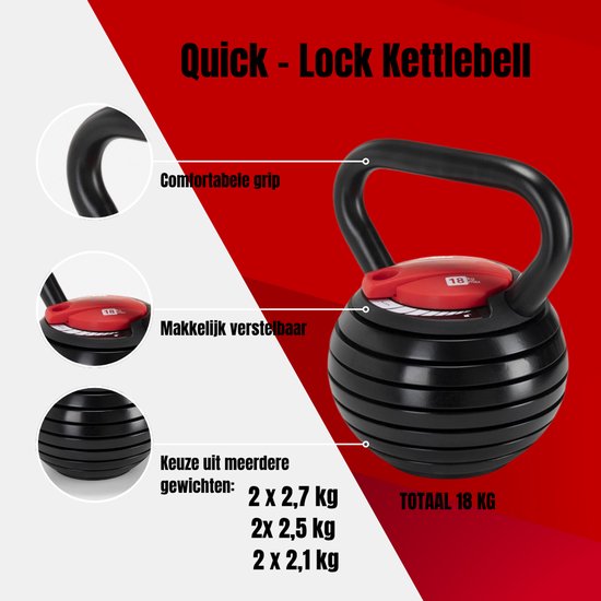 Verstelbare Gewichten - Quick-Lock Kettlebell tot 18 KG - 7 kettlebells ...