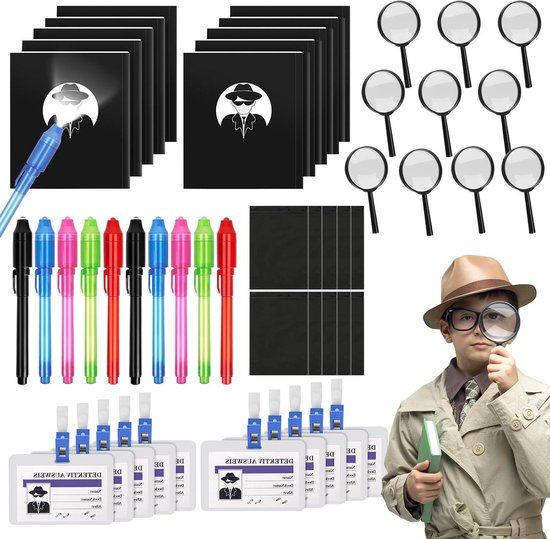 Detective set kinderen - 50 stuks speelgoed uv-pen vergrootglas ...