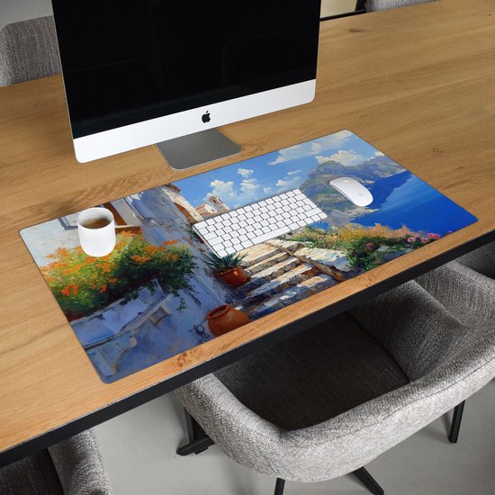 Bureau onderlegger 90x45 cm - Muismat Trap - Huizen - Berglandschap ...