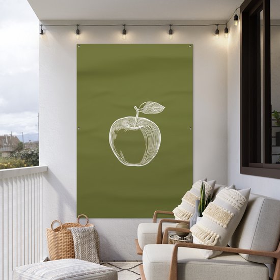 Tuinposter 120x180 cm - Tuindecoratie Lijntekening - Appel - Olijfgroen ...