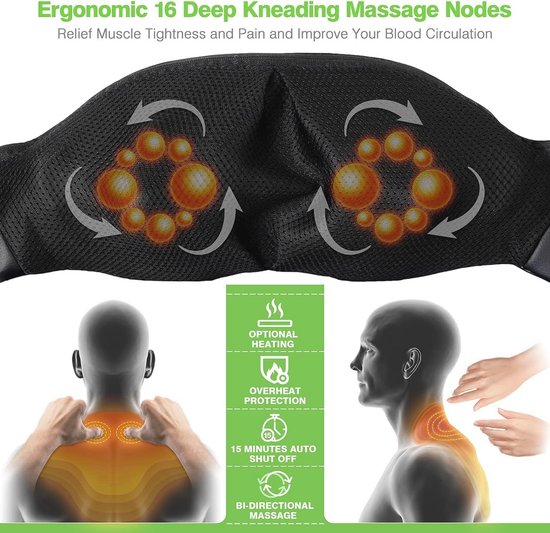 Shiatsu Rug, Nek en Schoudermassage met Warmte - Diepe Weefsel 3D ...