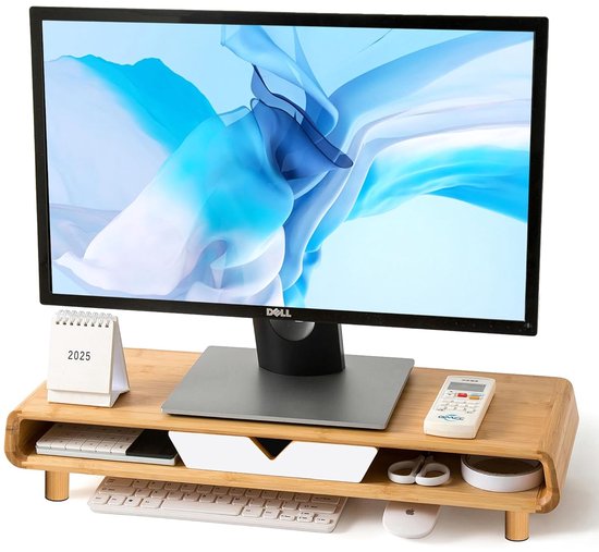 Bamboe monitorstandaard met lade - ergonomische houten ...