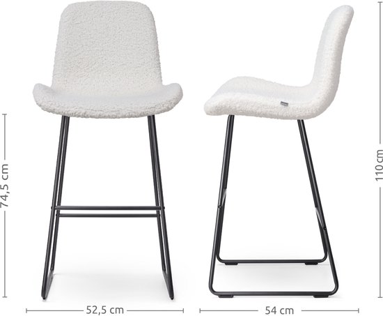 Nolon Nino-Fé Barkruk Teddy Gebroken Wit - Zwart Onderstel - 75 cm ...