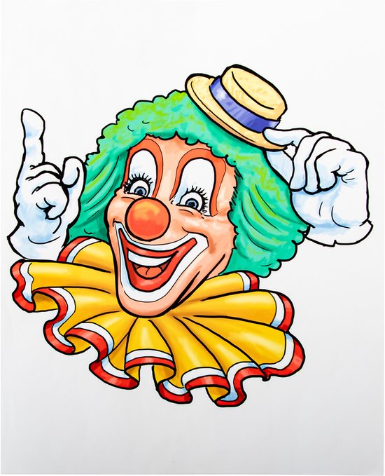 6x Raam sticker clown Banjo - 32cm x 40cm - Carnaval thema feest ...