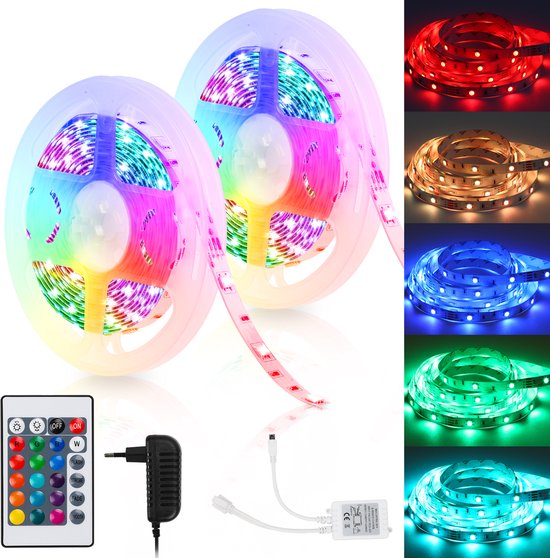 Led Strip 10 Meter - Top Kwaliteit Led Strip 5050 RGB - 2x5M Led Strips Met 24 Keys... | bol