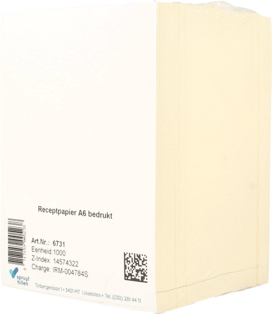 Spruyt Hillen Receptpapier A6 bedrukt 1000 Stuks | bol